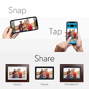 Brookstone PhotoShare 10.1” Smart Digital Picture Frame, Send Pics from Phone to Frames, WiFi, 8 GB, Holds 5,000+ Pics, HD Touchscreen, Premium Espresso Wood, Easy Setup, No Fees