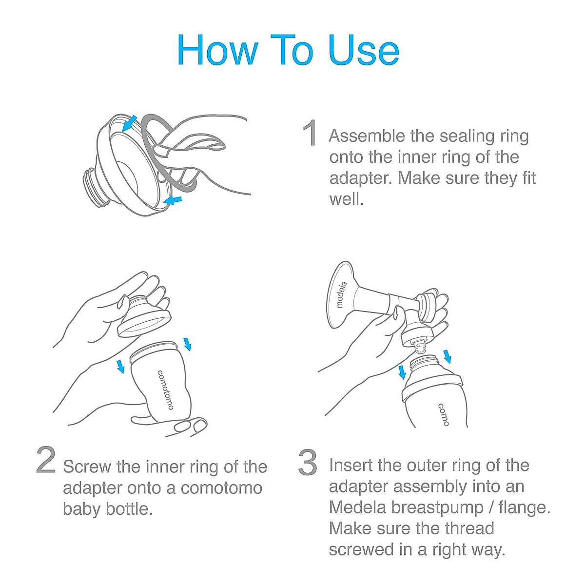 Papablic Direct Pump Bottle Adapter for Medela, Ameda Breastpumps to Use with Comotomo Baby Bottle, 2 Pack