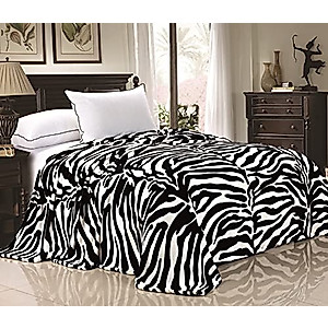 Home Soft Things Light Weight Animal Safari Style Black White Zebra Printed Flannel Fleece Blanket (Twin)