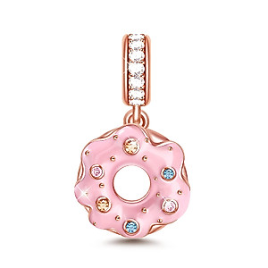 GNOCE Donut Pendant Charms for Bracelet S925 Sterling Silver 18K Rose Gold Plated Pink Doughnut Charms For Women Gilrs Jewelry Gifts Fit All Necklace
