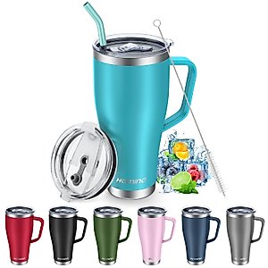 Hamino 30 oz Tumbler with Lid and Straw Handle, Double-Wall Vacuum Travel Coffee Mug with Handle, Stainless Steel Insulated Coffee Tumbler Mug Cup for Office Travel Car HOT COLD Drinks (Tiffany-Blue)