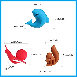 Boao 36 Pieces Tea Bag Holders Silicone Cute Tea Bag Hanger Colorful Animal Shaped for Cup and Mug Markers, Snail Squirrel Shark Shapes