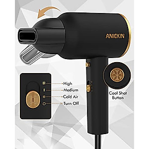 ANIEKIN Hair Blow Dryer 1875W with Diffuser, Travel Ionic Hair Dryer, Constant Temperature Hair Care Without Damaging Hair, Black