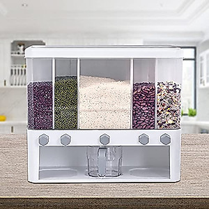 Gdrasuya10 10KG Rice Dispenser, 5-Grid Kitchen Grain Container Storage with Lid, One-Click Output Dry Food Storage with Measuring Cup for Rice, Cereal, Flour, Beans (16.53inch x 7.67inch x 13.85inch)