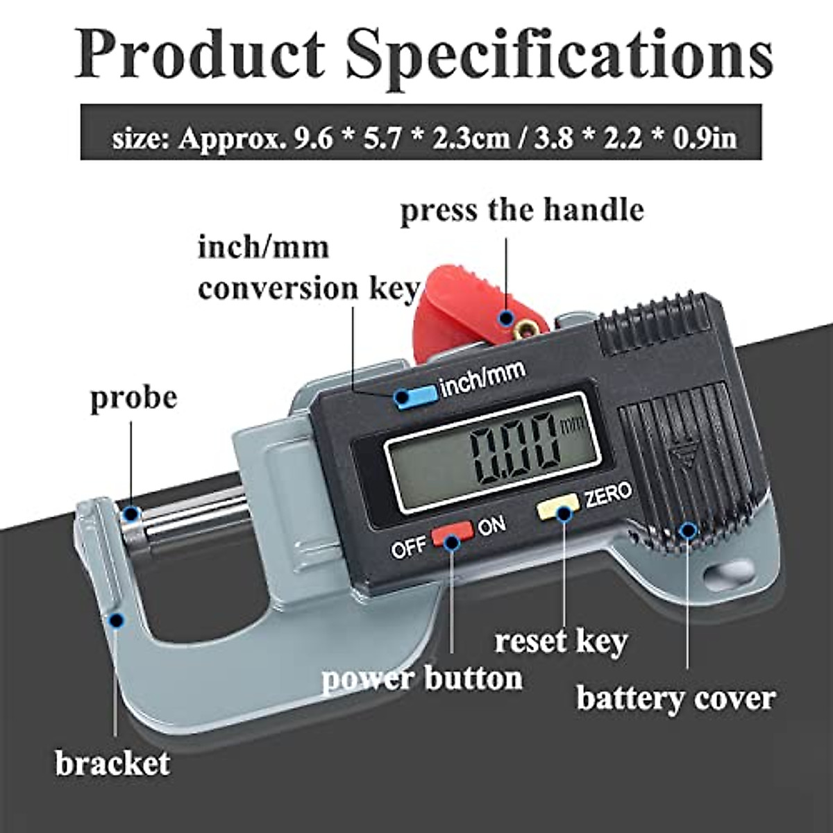 Digital Thickness Gauge, Mini Horizontal Electronic Thickness Meter Micrometer, 0-12.7mm Range, 0.02mm Accuracy, 0.01mm Resolution, for Paper, Jewelry, Pearl, Leather