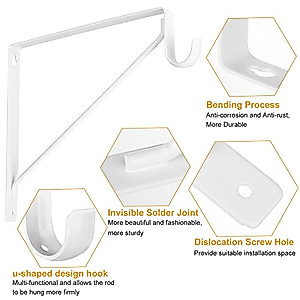 4 Pack Heavy Duty Closet Rod Brackets Holder 10.8 x 10.8 x 1 Inch, White Closet Rod Shelf Support Hooks Wall Mounted Shelf and Rod Support Brackets with Screws (275 x 275 x 25mm - D x H x W)