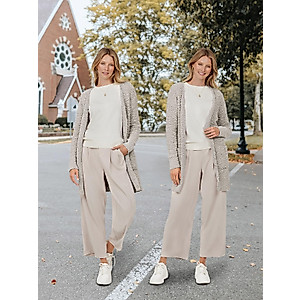 MEROKEETY Women's 2024 Winter Long Sleeve Soft Chunky Knit Sweater Open Front Cardigan Outwear Coat Off-White