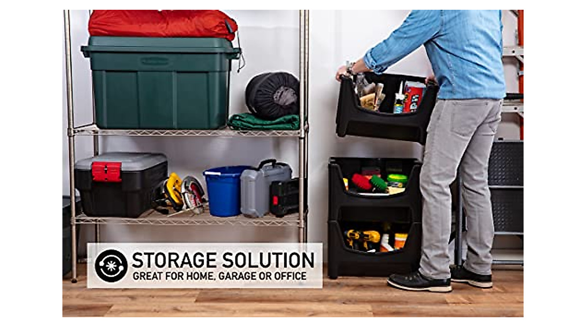 Mighty Tuff Jumbo Stackable Storage Bins - 3-Pack, Black