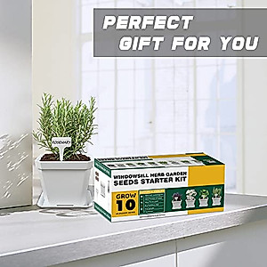 Herb Grow Kit, 10 Herb Seeds Garden Starter Kit, Complete Potted Plant Growing Set Including White Pots, Markers, Nutritional Soil, Watering, Herb Clipper for Kitchen Herb Garden DIY