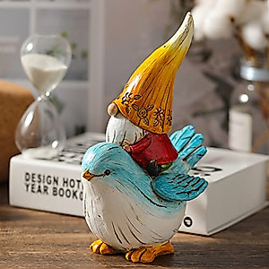 CYnice Garden Gnome Statue Outdoor Decor - Garden Gnomes Sitting on Bird Statue for Garden Yard Patio Lawn Decorations,Gnome Gifts