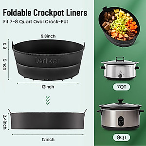 iArtker Silicone Slow Cooker Liner fit 7-8 Quart, Thickened Foldable Crockpot Liners Oval Crock-Pot, Reusable Leakproof Crock Pot Liner BPA Free Dishwasher Safe