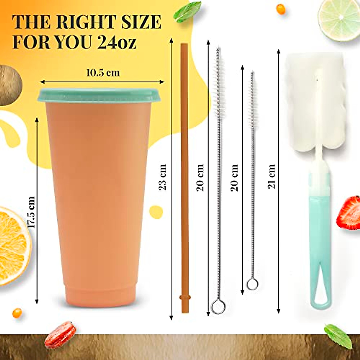 Reznap - Color Changing Cups - 5x Cups & Straws - 24 oz - BPA Free - Reusable Tumblers with Lids and Straws - Easy to Take Anywhere - Summer Party Cups - For Kids and Adults