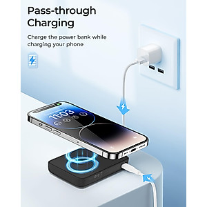 BENKS Magnetic Power Bank, Upgraded 10000mAh Wireless Portable Charger, for MagSafe Battery Pack with Two-Way 20W USB-C Ports, for iPhone 15/14/13/12 Series, Black