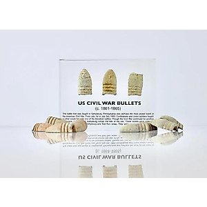 Civil War Minié Ball Bullets Display - Authentic Lead Bullets Preserved in Lucite, Handmade in USA, 4x3x1 inches, for Display or Education Purposes