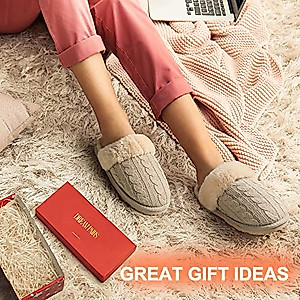 DREAM PAIRS Women's Cozy_06 Beige Cable Knit Faux Fur Mules Comfy Slippers Size 11 M US