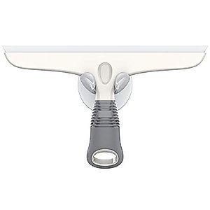 MR.SIGA Multi-Purpose Silicon Squeegee for Window, Glass, Shower Door, Car Windshield, Heavy Duty Window Scrubber, Includes Suction Hook, 10 inch, White & Grey, 1 Pack