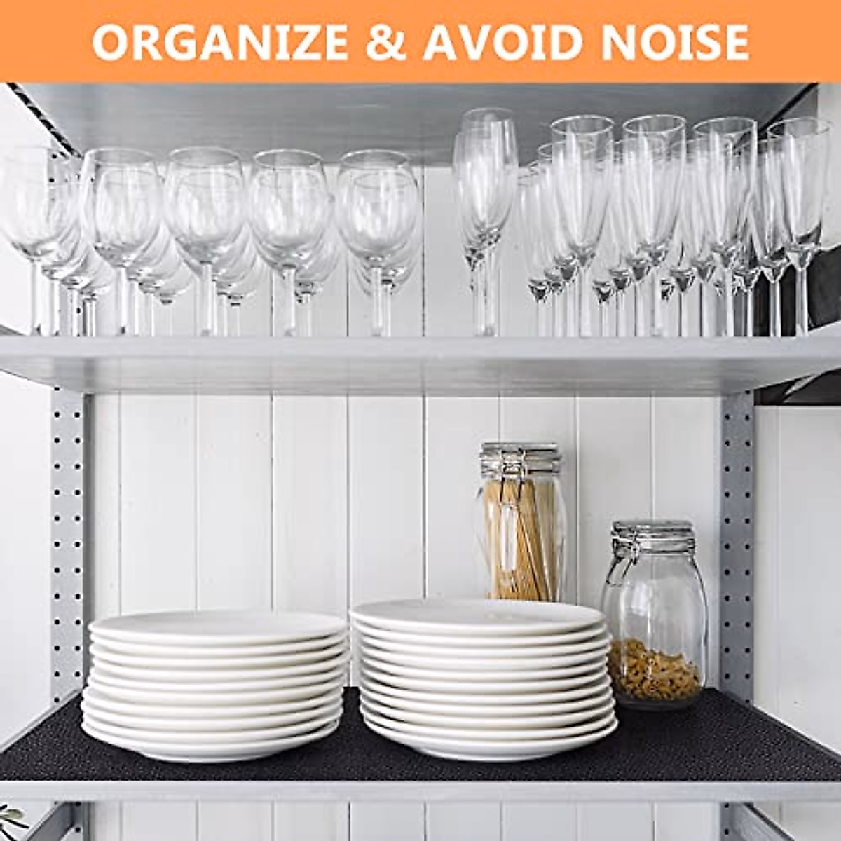 WochiTV Shelf Liner for Cabinets, Drawer 11.8 x 59 inches, Non Adhesive Non Slip Foam Mat for Kitchen, Pantry, Bathroom, Cupboard, Garage, Closet, Shelves, Drawer, Tool Box, Black