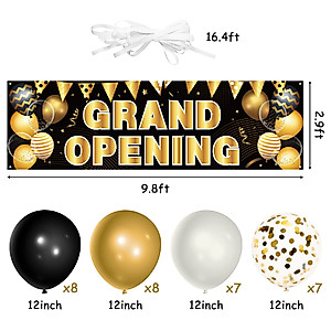 FeelWarm 31Pcs Grand Opening Party Decorations Kit Grand Opening Banner with 12Inches Latex Balloons New Store Opening Sign Supplies Large Advertising Opening Backdrop Decor for Shop Business