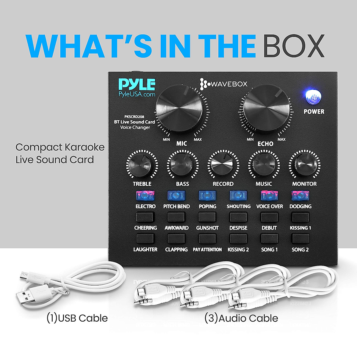 Pyle PKSCRD208 Bluetooth Mini Audio Interface Mixer - 2 Channels, DSP Noise Reduction, 6 Sound Modes, 12 Sound Effects, USB Connectivity, Compatible with Smartphone, PC, Laptop