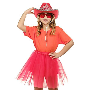 Funcredible Red Cowboy Hat and Glasses - Preppy Cowgirl Hat with Tiara - Sparkly Cowboy Hat - Cowgirl Outfit Accessories for Women and Girls