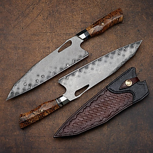 FZIZUO Damascus steel Japanese chef's knife, Skd11 Sanhe Steel professional handmade, very sharp Japanese cleaver, suitable for restaurant kitchen knives and home cooking knives