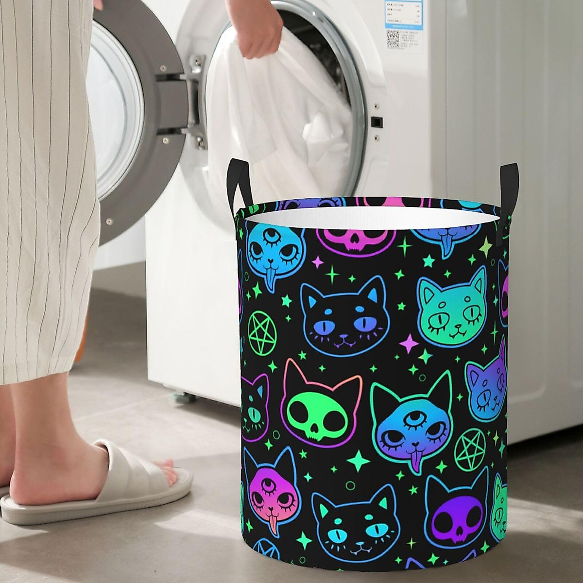 Glow-In-The-Dark Cat Freestanding Laundry Hamper Personalized Dirty Clothes Hamper Storage Basket For Bedroom,Bathroom,College Dorm Boys And Girls Cat Dog Pet Toy Storage