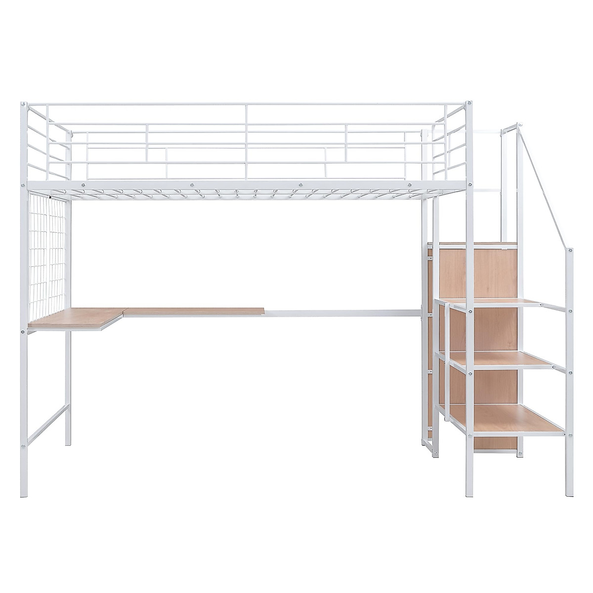 DNYN Stairway Full Size Loft Bed with Desk(L Shaped) & Storage Shelves & Wardrobe Design for Kids/Teen/Adults,Sturdy Metal Bedframe w/Safety Guardrails,Super Save Space & No Box Spring Needed, White