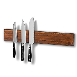 Utoplike Teak Magnetic Knife Strip, Magnet Knife Holder 15" Wall Mounted with Strong Continuous Magnet, No Drilling Required, Organizes Knives, Keys, Utensils for Kitchen