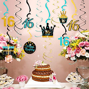 Sweet 16 Birthday Decorations for Girl Teal Gold 16th Birthday Hanging Swirls Sixteen Birthday Hanging Swirls Decorations for Teal Gold 16 Years Old Party Supplies
