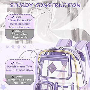 PIG PIG GIRL Clear Backpack Stadium Approved, Heavy Duty PVC Transparent Book Bag for Girls See Through Backpack for School for Women for College Work Travel Festival,Purple