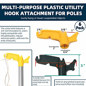 (2-Pack) Multi-Purpose Plastic Utility Hook Attachment for Poles- Screw-On Hook 3/4" Inner Diameter Fits Threaded Poles Extension Poles & Broom Handles, Bird Feeder Pole Hanger Tool