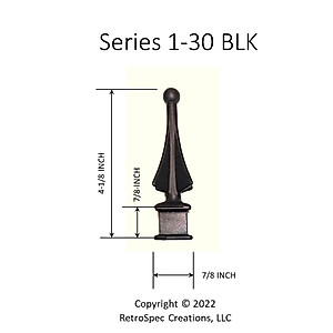 Retrospec Creations 100 Each for 1/2” Black Plastic Finial Tops for Iron Picket Fence 4-Sided Spire - #1-30