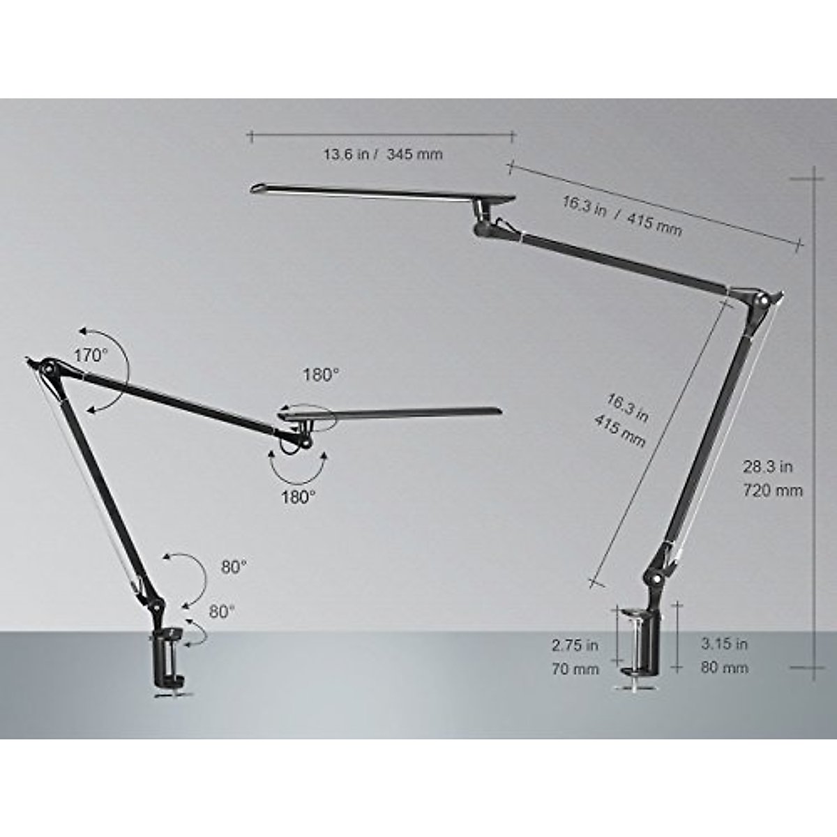 PHIVE LED Desk Lamp, Architect Task Lamp, Metal Swing Arm Dimmable Drafting Table Lamp with Clamp (Touch Control, Eye-Care Technology, Highly Adjustable Office, Craft, Studio, Workbench Light) Black