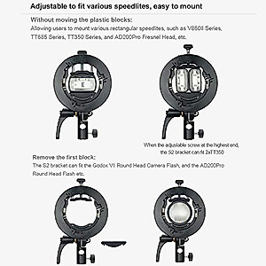 Godox S2 Speedlite S-Type Bracket Bowens Mount Flash Holder for Godox V1 AD200Pro AD400Pro AD200 and Other Flashes, Precise Tilt Control, Large Handle, Integrated Umbrella Mount
