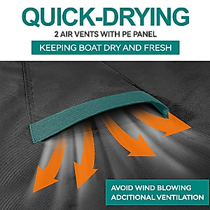 Tuszom 100% Waterproof 900D Solution-Dyed Boat Cover with 17 Windproof Straps Fits V-Hull, Bass Boat, Runabout, Fishing Boat, Ski Boat, 20' - 22' L, UP to 100" W