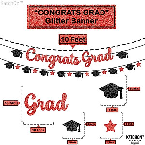 KatchOn, Glitter Congrats Grad Banner Red and Black - 10 Feet | Black and Red Graduation Banner, Grad Cap Garland for Graduation Decorations Class of 2024 | Red and Black Graduation Decorations 2024