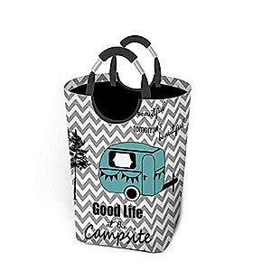 Wondertify Camper RV Laundry Hamper Trailer Travel Tree Chevron Zig-Zag Stripes Camping Happy Camp Clothes Basket With Easy Carry Handles For Clothes Organizer Toys Storage
