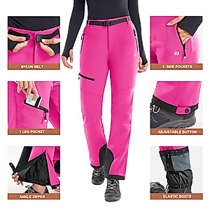 Heathyoga Women’s Snow Pants Waterproof Ski Pants for Women Snowboard Pants Women’s Hiking Pants Fleece Cargo Pants Pink