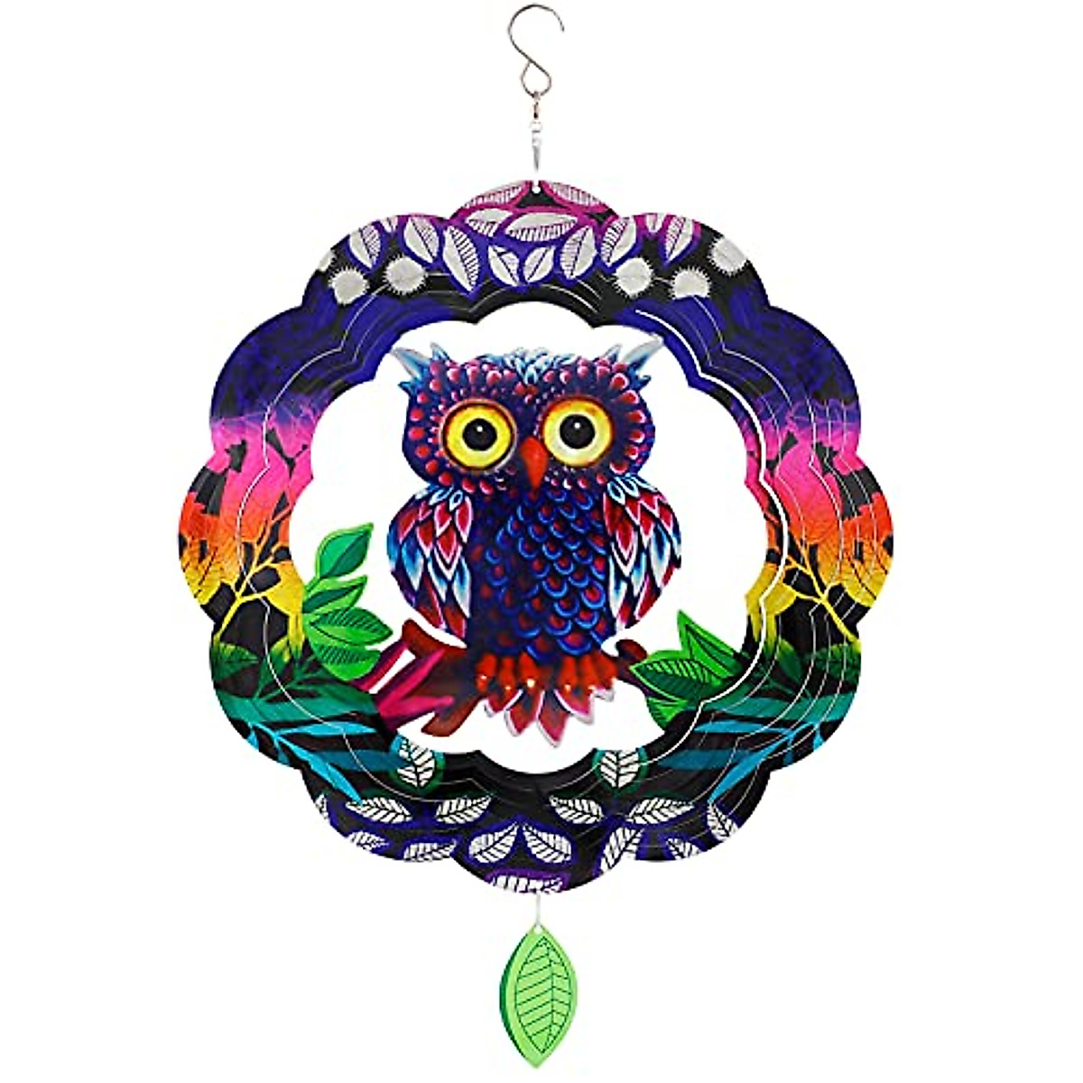 Wind Spinners Home Garden Decor, Patio Yard Backyard Outdoor Art Outside Decorations 3D Owl Metal Stainless Steel Decoration, 12＂Wind Spinner Gifts for Lawn Hanging Pinwheels Crafts Ornaments