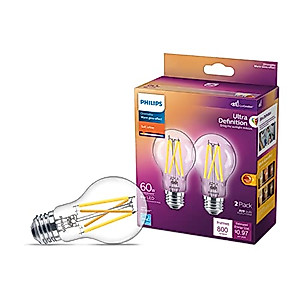 Philips LED Flicker-Free Clear Dimmable A19 Light Bulb - EyeComfort Technology - 800 Lumen - Soft White (2700K) - 8W=60W - E26 Base - Title 20 Certified - Ultra Definition - Indoor - 8-Pack