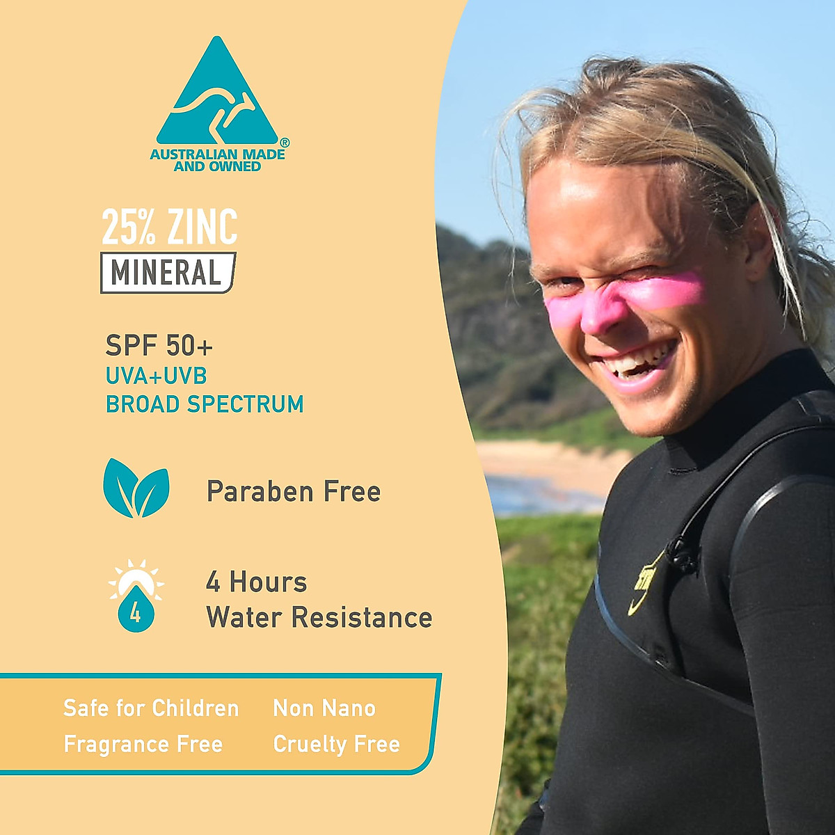 Sun Zapper Zinc Oxide Sunscreen Stick – SPF 50+ Waterproof – 3-Pack (Pink, White, Blue) – For Face & Body – Adults, Kids, Baby – Travel Size – Made in Australia