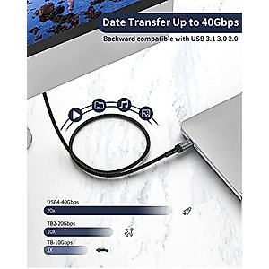 Sniokco USB4 Cable 6.6FT, USB C to USB C Cable 40Gbps with Emarker for Thunderbolt 4/3 USB C 3.2 Gen2*2 PD3.1 240W 100W Data Sync Charger Video Audio for Monitor Display PC Laptops iPhone16 15 MacBook