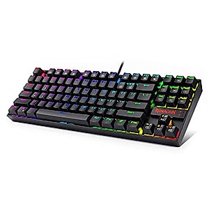 Redragon K552 Mechanical Gaming Keyboard RGB LED Backlit Wired with Anti-Dust Proof Switches for Windows PC (Black, 87 Key Blue Switches)
