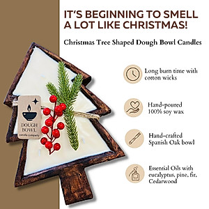 Dough Bowl Candle Co. Christmas Tree Candle -14x10x1.5 Inch Brown Wooden Bowl Candle in Christmas Tree Shape, Soy Wax Scented Candles in Pine., Beautiful Holiday Farmhouse Decor, Dough Bowls for Décor