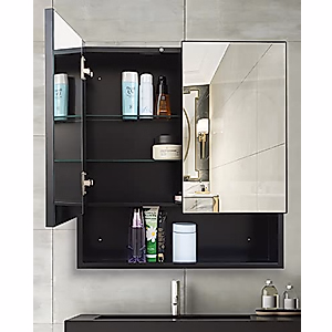 HESONTH Farmhouse Black Metal Framed Surface Mounted Bathroom Medicine Cabinet with Mirror Rectangle Vanity Mirros Cabinet for Wall 22x24 inch