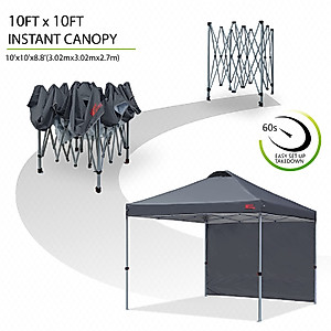 MASTERCANOPY Durable Pop-up Canopy Tent with 1 Sidewall (10'x10',Dark Gray)