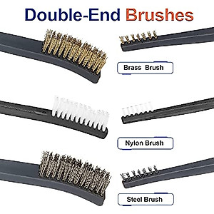 HUNTACE Small Wire Brush Set - Brass/ Stainless Steel/ Nylon Brushes for Cleaning Rust Removal, Dirt, Paint Scrubbing Wire Brush Set Double-Ended Cleaning Pick