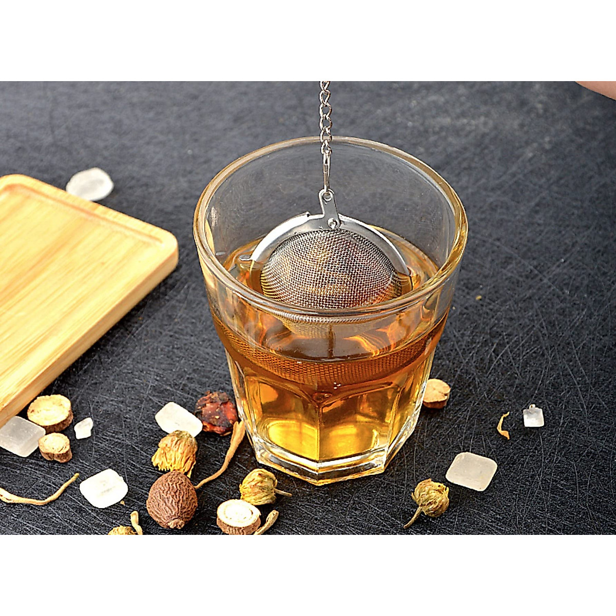 NSTagate Tea Infuser Loose Leaf Tea Steeper 7 Chakra Healing Crystal Tree Life Wire Wrapped Crescent Moon Pendant Tea Strainers for Loose Tea Natural Reiki Spiritual Quartz Gemstone Tea Ball