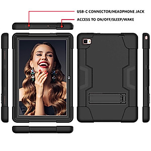 FIEWESEY for Dragon Touch Notepad 102 10 Inch Tablet Case,Heavy-Duty Drop-Proof and Shock-Resistant Rugged case(with Stand), for Blackview Tab 8/8E/Teclast P20hd/M40 10 Inch/AAUB P30(Black/Black)