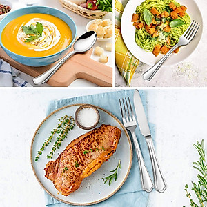 20-Piece Silverware Set, E-far Stainless Steel Flatware Cutlery Set Service for 4, Metal Tableware Eating Utensil Set, Dinner Knives/Forks/Spoons, Scalloped Edge & Mirror Polished - Dishwasher Safe